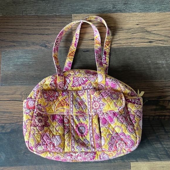 Vera Bradley | Bags | Vera Bradley Pink Gold Quilted Diaper Baby Bag ...